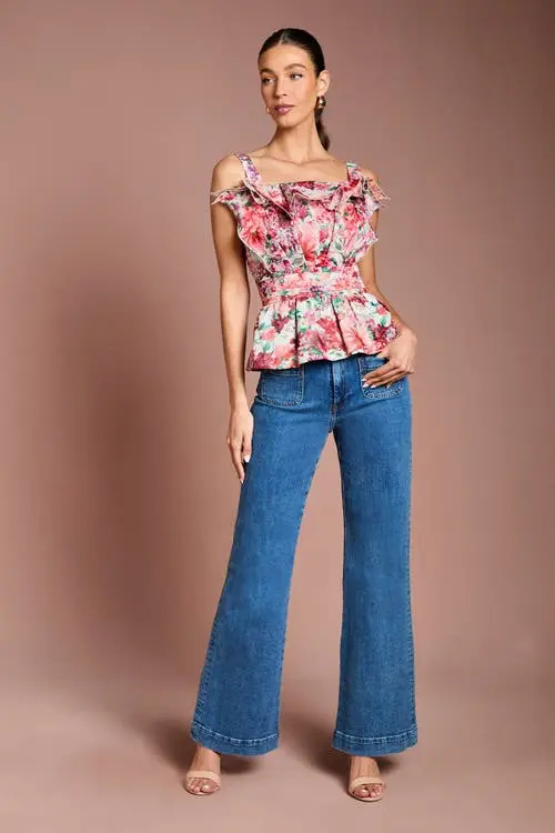 Coast Ruffled Square Neck Peplum Blouse