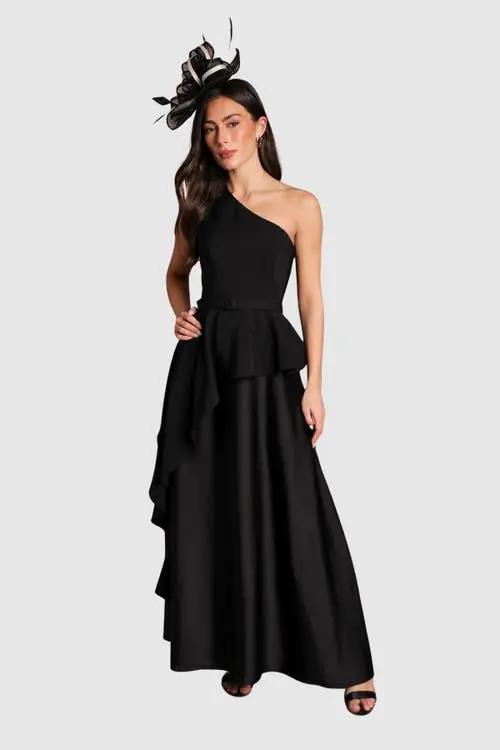 Coast One Shoulder Satin Maxi Dress - Black