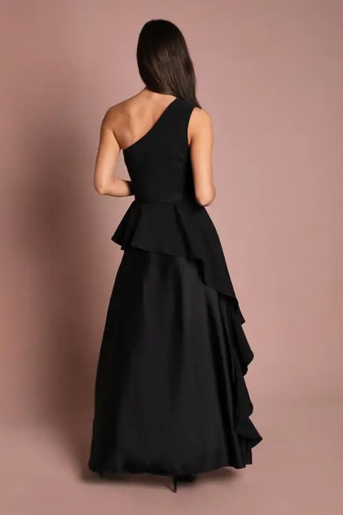 Coast One Shoulder Satin Maxi Dress With Ruffle Detail