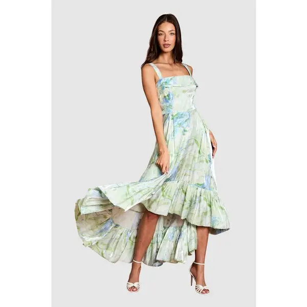 Coast Organza High Low Maxi Dress - Green