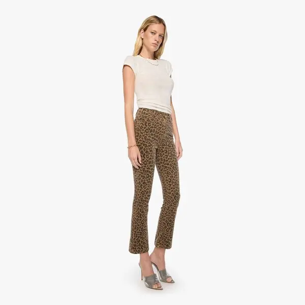 MOTHER The Hustler Flood Leopard Print Stretch Corduroy Jeans - Black