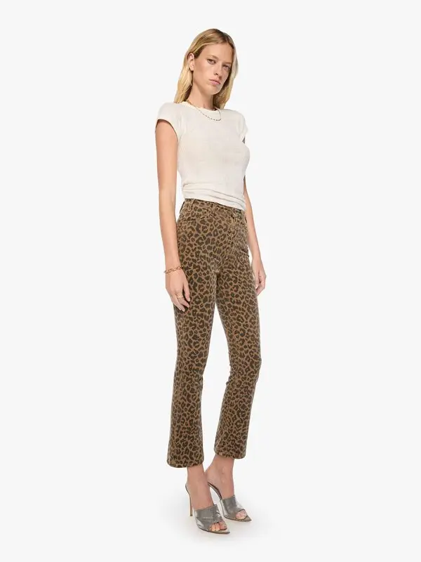 MOTHER The Hustler Flood Leopard Print Stretch Corduroy Jeans - Black