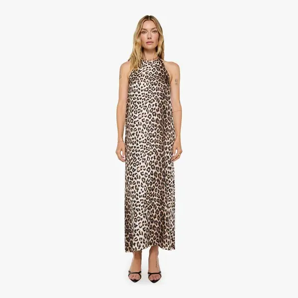 La Prestic Ouiston Marbella Dress Panthere Print Silk Halterneck Maxi