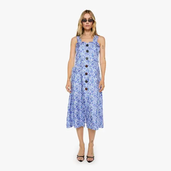 La Prestic Ouiston Betsy Bleu Floral Silk Midi Dress - Blue