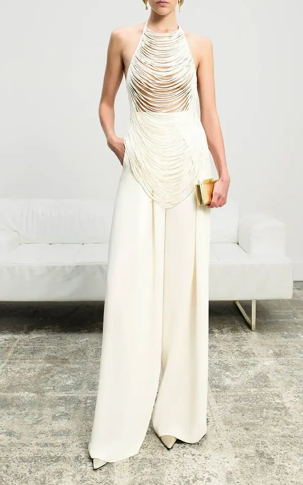 Zuhair Murad Beaded Fringes Top - White