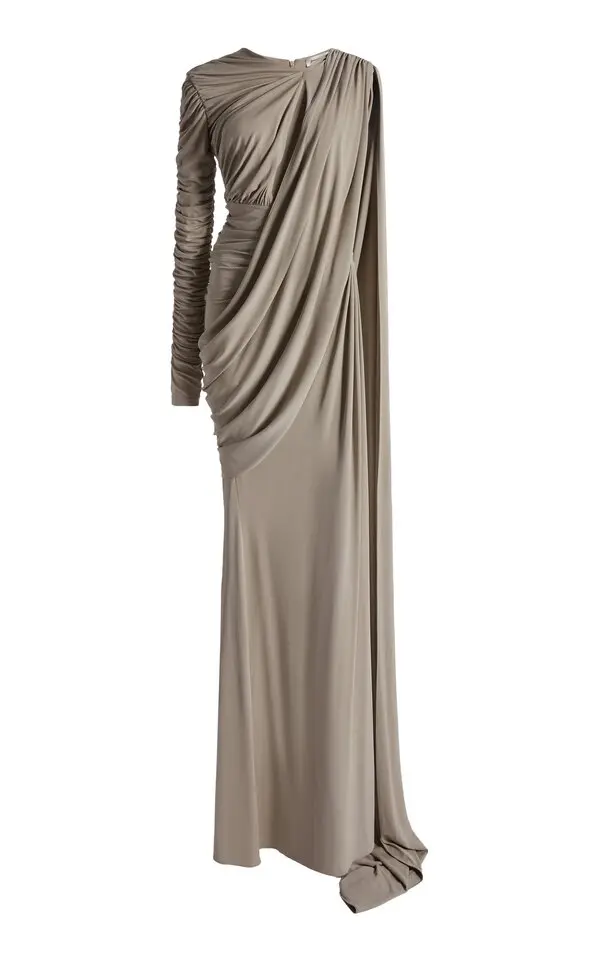 Zuhair Murad Jersey One Shoulder Long Dress - Light Grey
