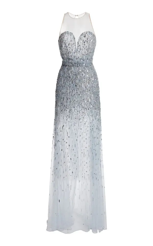 Zuhair Murad Embroidered Tulle Gown - Light Blue