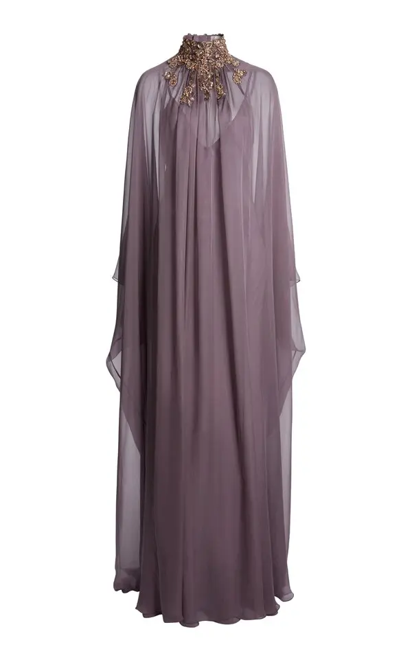 Zuhair Murad Chiffon Palm Leaf Embroidered Kaftan