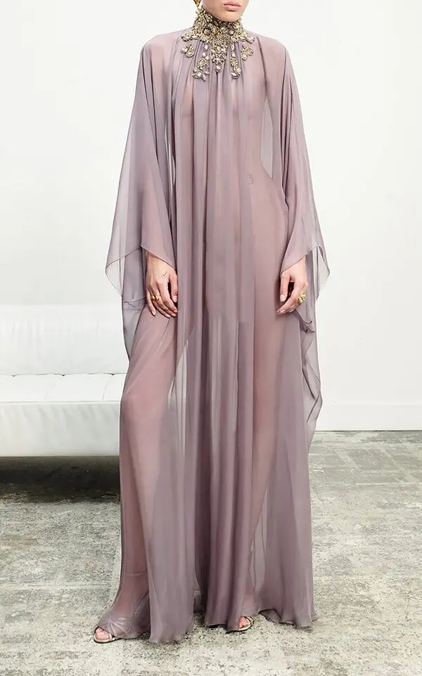Zuhair Murad Chiffon Palm Leaf Embroidered Kaftan
