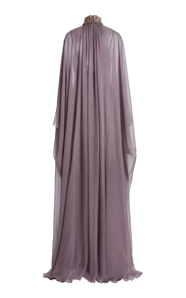 Zuhair Murad Chiffon Palm Leaf Embroidered Kaftan