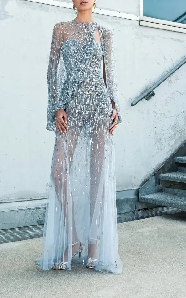 Zuhair Murad Tulle Sand Embroidered Short Cape
