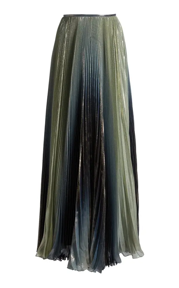 Zuhair Murad Printed Lame Plisse Ankle Skirt