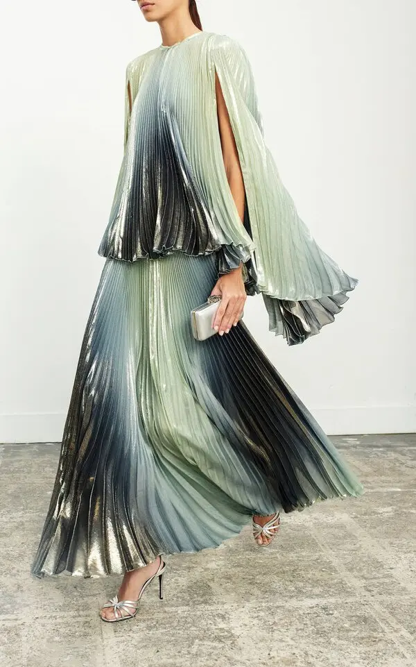 Zuhair Murad Printed Lame Plisse Ankle Skirt