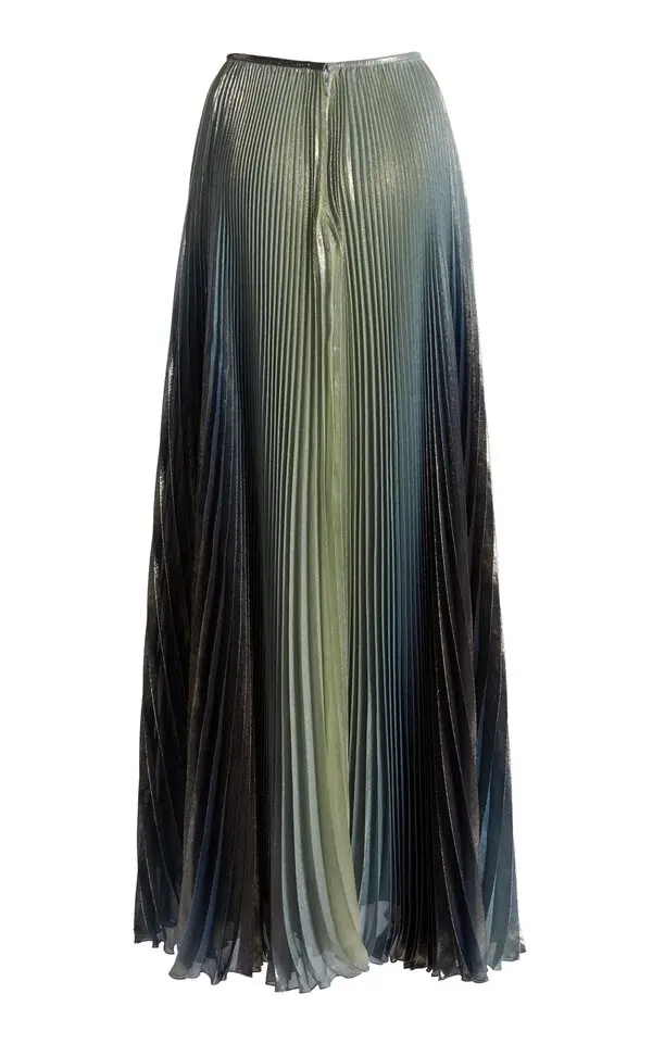 Zuhair Murad Printed Lame Plisse Ankle Skirt