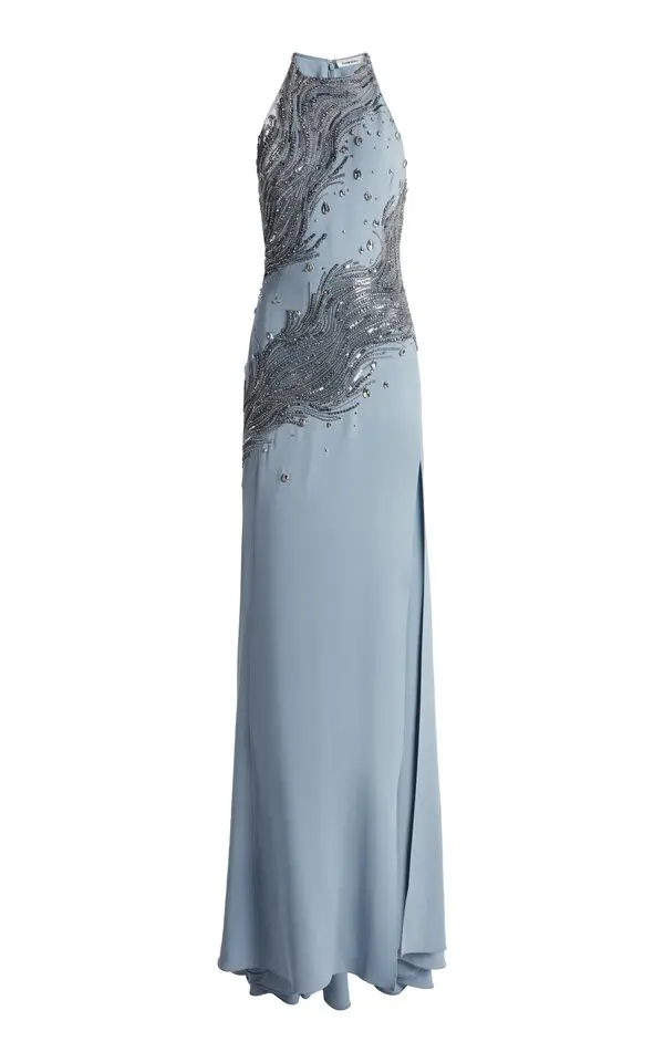 Zuhair Murad Heavy Cady Wave Motion Embroidered Long Dress - Light Blue