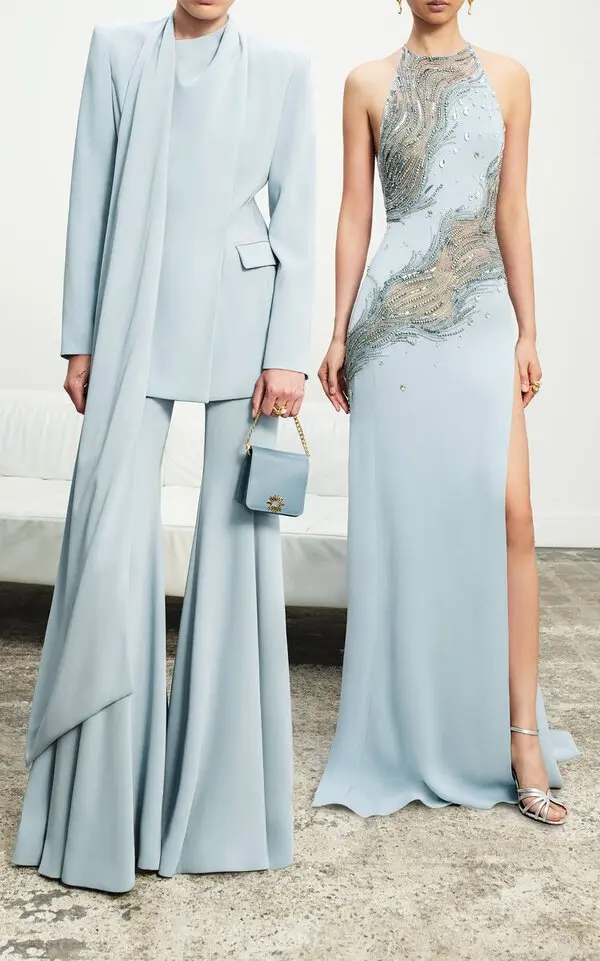 Zuhair Murad Heavy Cady Wave Motion Embroidered Long Dress