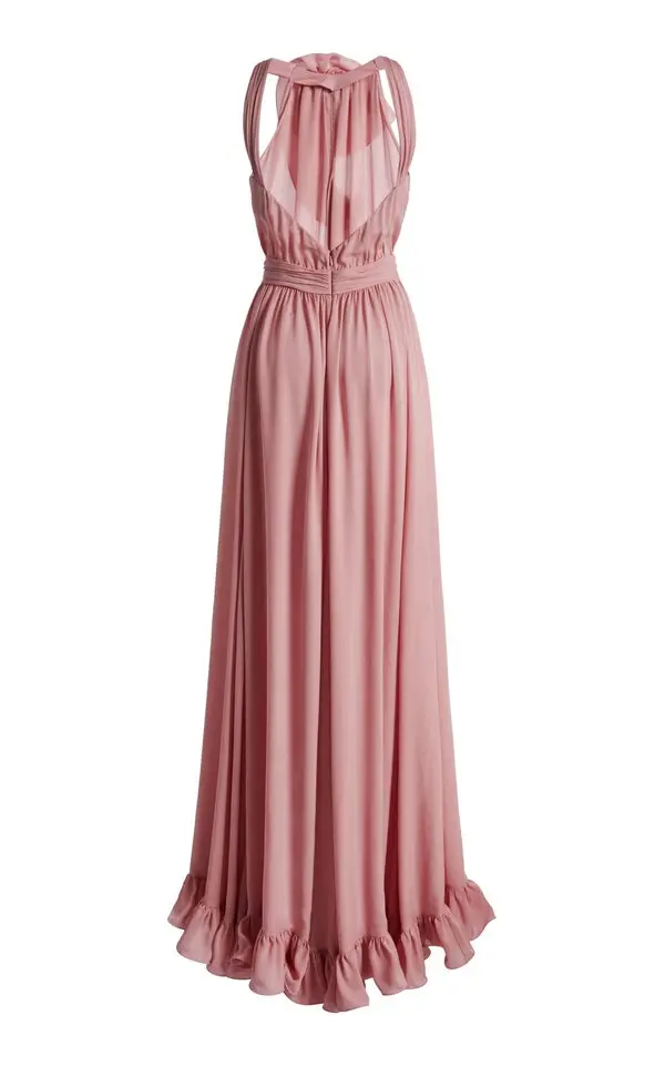Zuhair Murad Georgette Long Dress With Ruffles