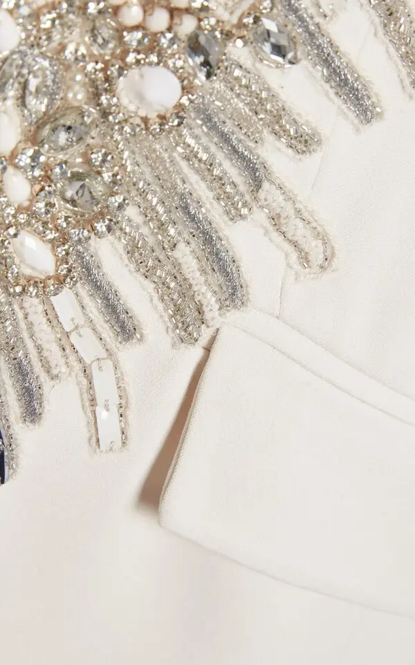 Zuhair Murad Heavy Cady Palm Leaf Embroidered Jacket