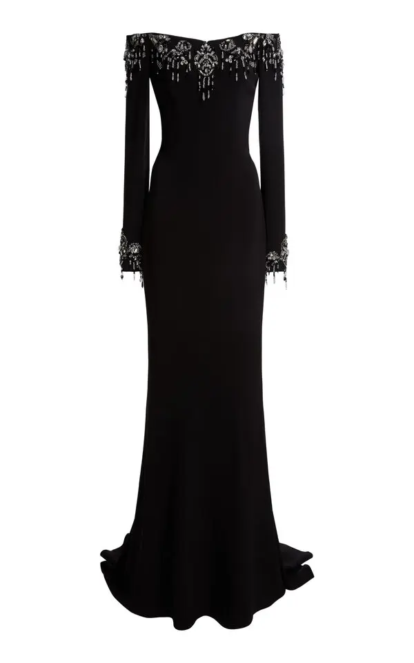 Zuhair Murad Heavy Cady Brooches Embroidered Long Dress