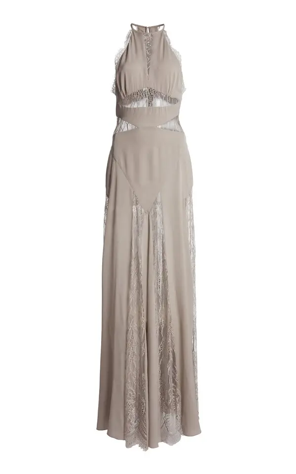 Zuhair Murad Georgette Lace Halter Long Dress - Brown