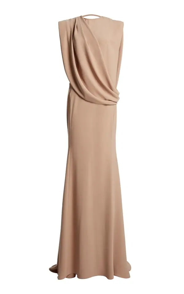 Zuhair Murad Light Cady Squared Shoulder Long Dress - Tan