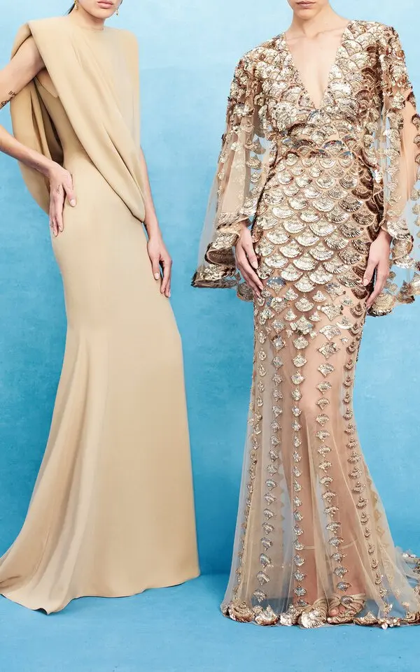 Zuhair Murad Light Cady Squared Shoulder Long Dress