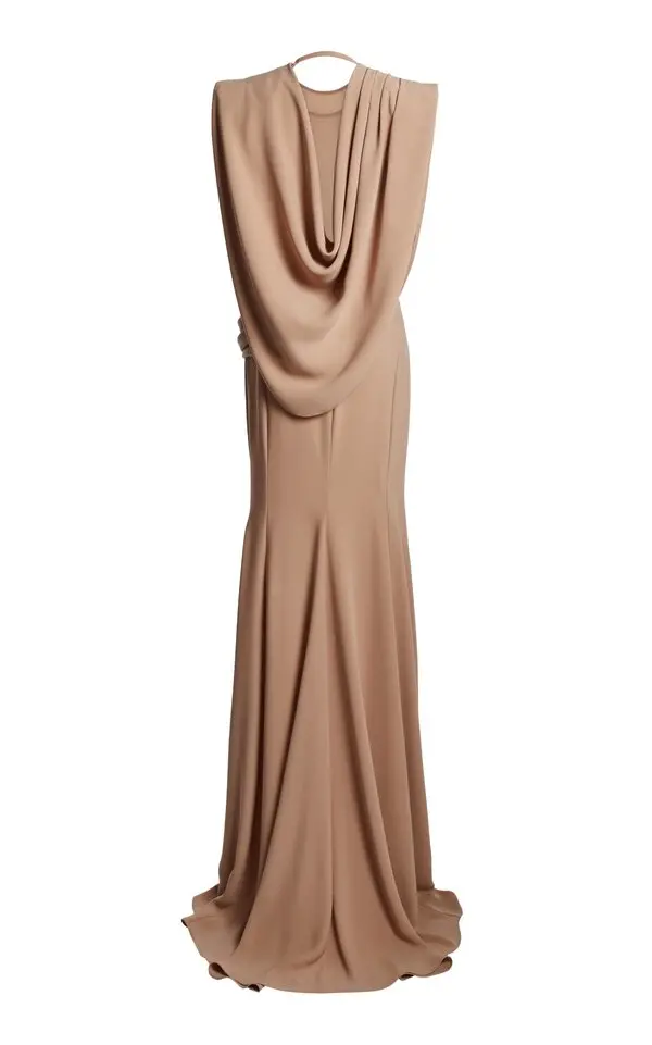 Zuhair Murad Light Cady Squared Shoulder Long Dress