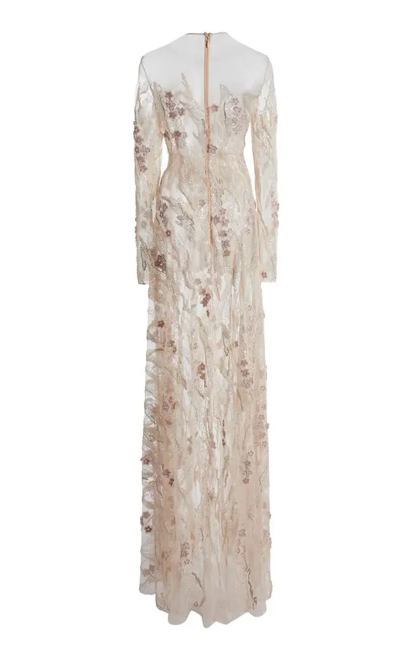 Zuhair Murad Tulle Embroidered Long Sleeves Long Dress