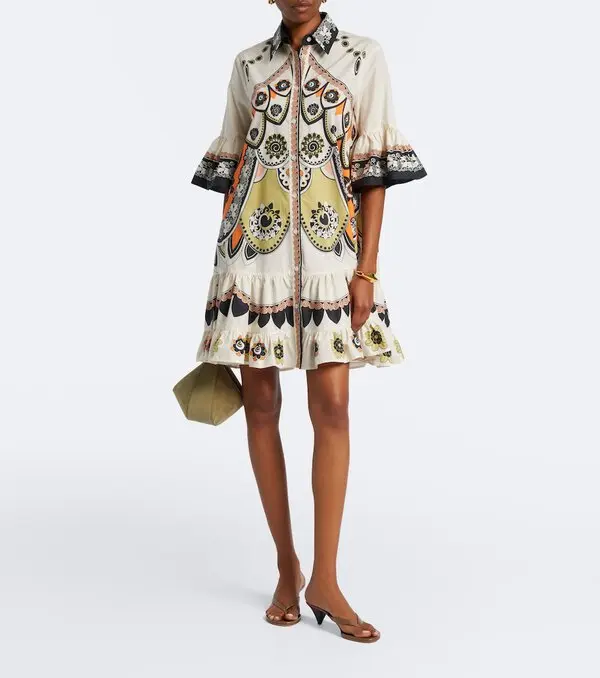 La DoubleJ Printed Tiered Cotton Poplin Mini Dress - Multicoloured