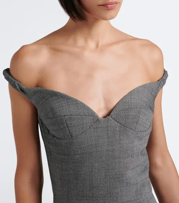 Magda Butrym Off-shoulder Herringbone Wool-blend Minidress