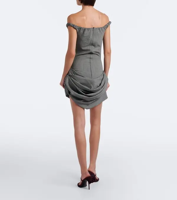 Magda Butrym Off-shoulder Herringbone Wool-blend Minidress