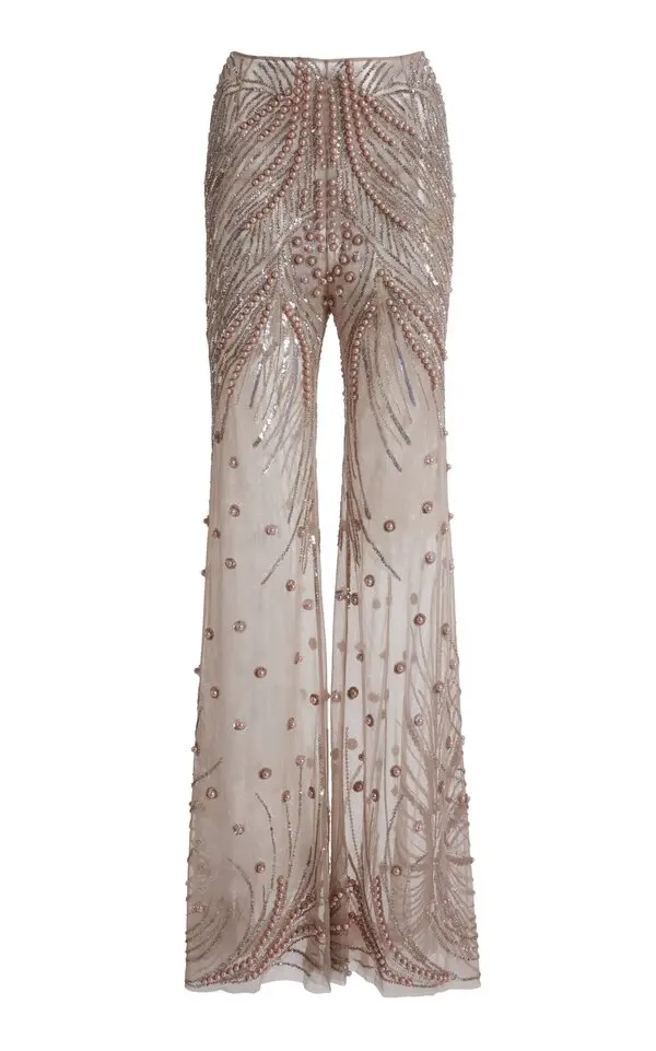Zuhair Murad Tulle Algua Embroidered Wide Leg Pants