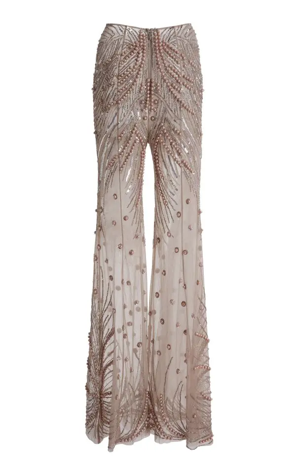 Zuhair Murad Tulle Algua Embroidered Wide Leg Pants