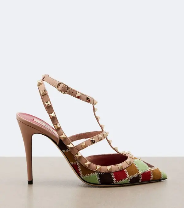 Valentino Garavani Rockstud Patchwork Suede And Leather Pumps