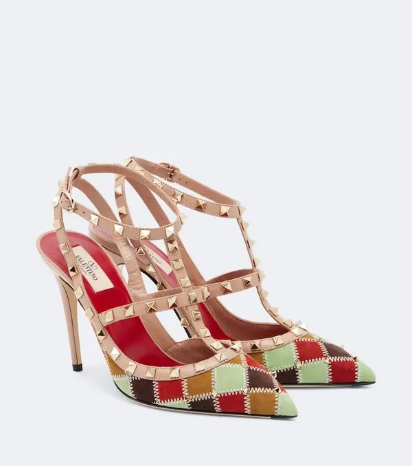 Valentino Garavani Rockstud Patchwork Suede And Leather Pumps - Multicoloured