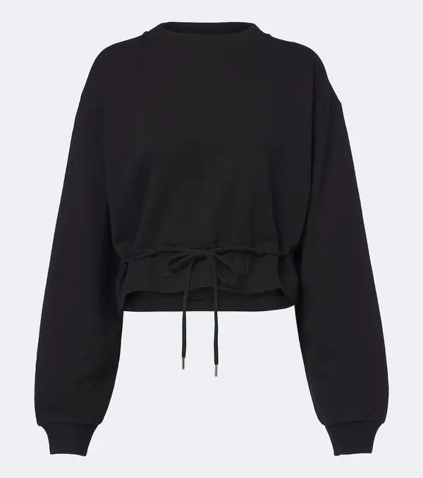 Dries Van Noten Cropped Cotton Jersey Sweatshirt With Drawstring Hem - Black