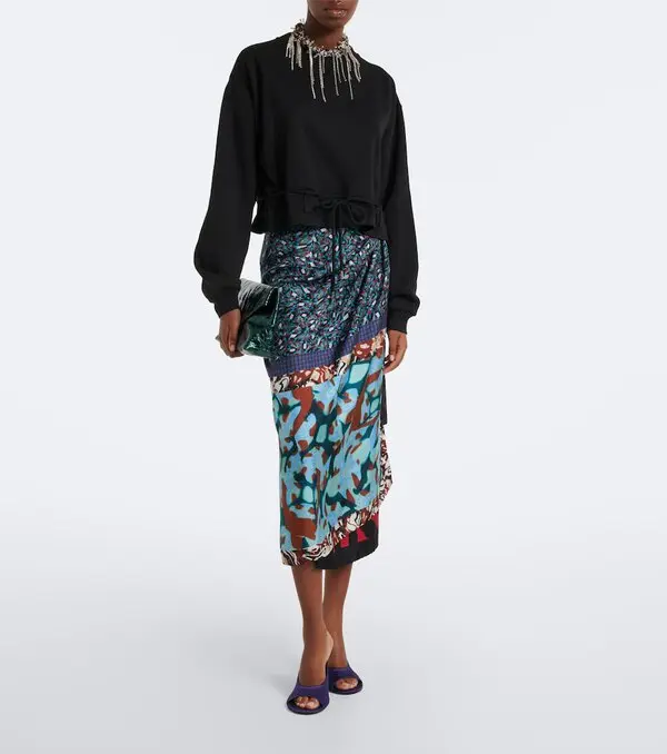 Dries Van Noten Cropped Cotton Jersey Sweatshirt - Black