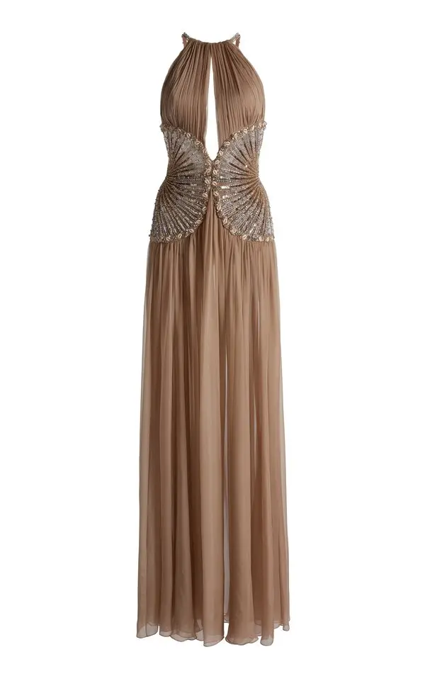 Zuhair Murad Chiffon Sand Shell Long Dress