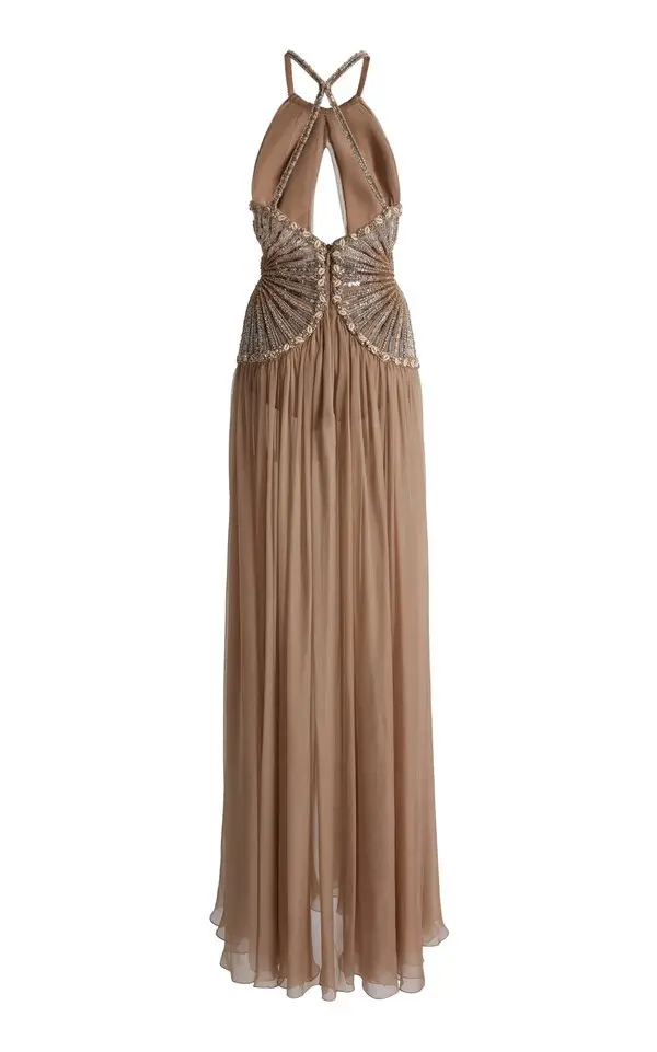 Zuhair Murad Chiffon Sand Shell Long Dress