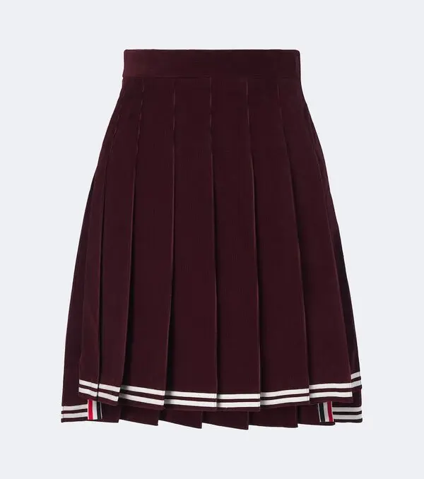 Thom Browne Cotton Corduroy Pleated Mini Skirt - Burgundy