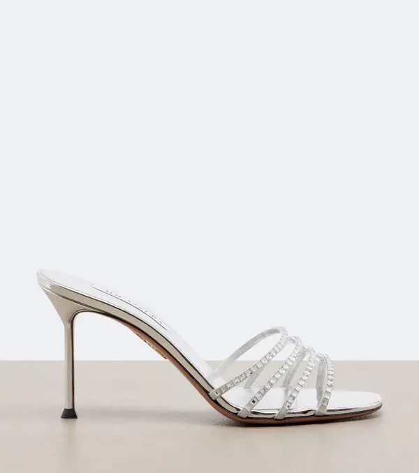 AQUAZZURA Sensation Crystal Metallic Leather Mules