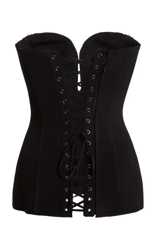 Zuhair Murad Heavy Cady Palm Leaf Embroidered Corset Top