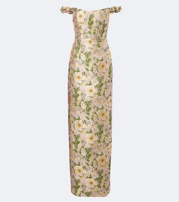 MARKARIAN Off-shoulder Floral Brocade Gown - Beige