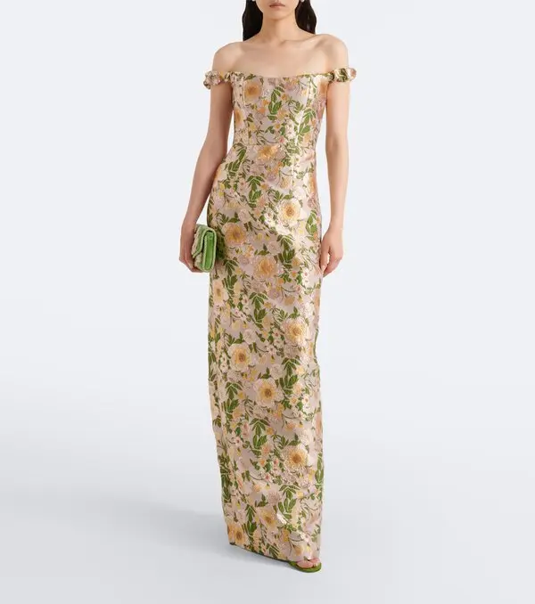 MARKARIAN Off-shoulder Floral Brocade Gown