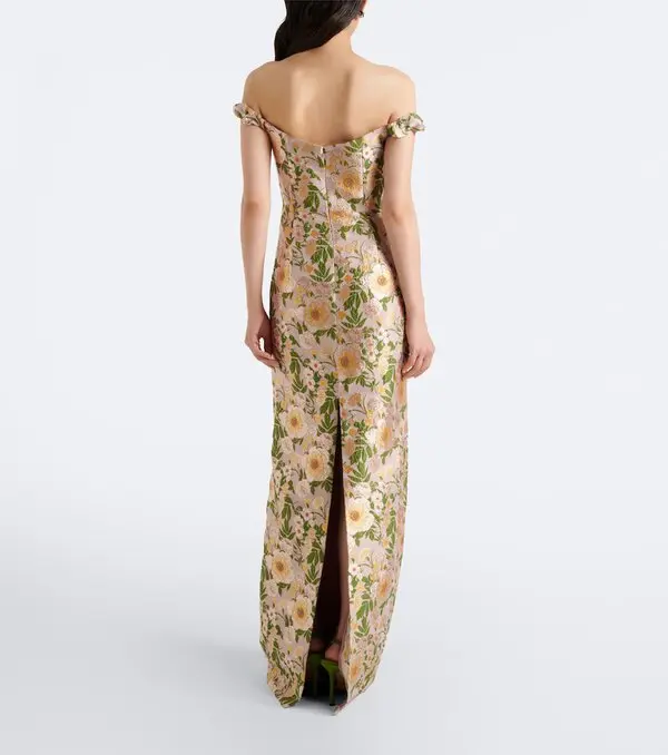 MARKARIAN Off-shoulder Floral Brocade Gown