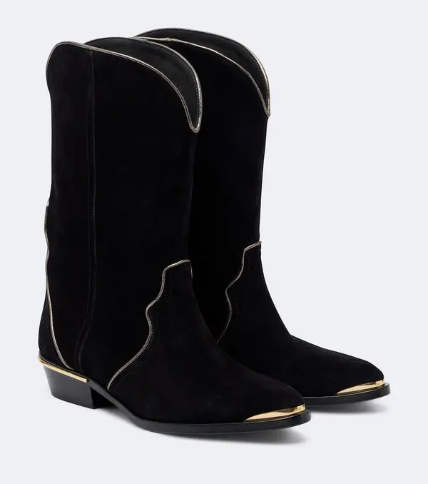 Isabel Marant Étoile Elbini Suede Cowboy Boots - Black
