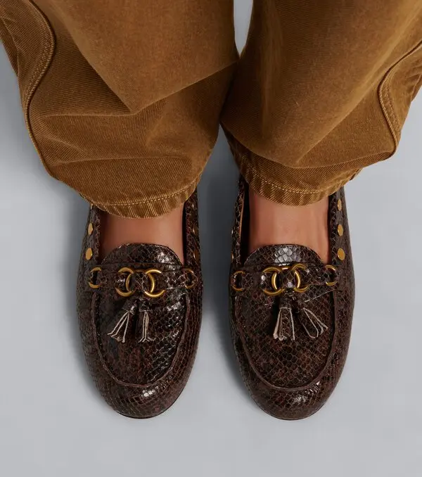 Isabel Marant Étoile Faxel Snake-effect Studded Leather Loafers