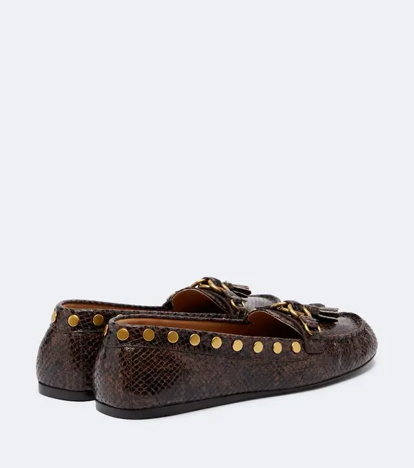 Isabel Marant Étoile Faxel Snake-effect Studded Leather Loafers - Brown