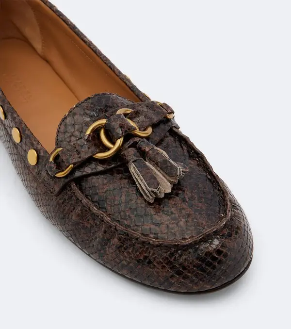 Isabel Marant Étoile Faxel Snake-effect Studded Leather Loafers - Brown