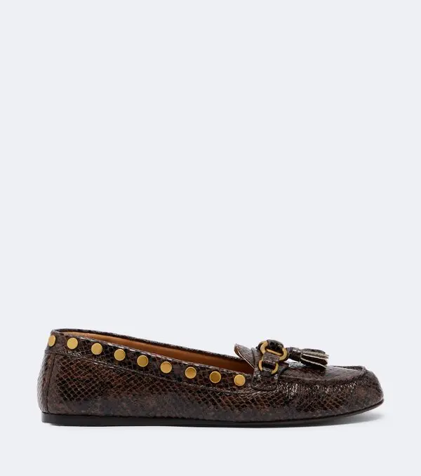 Isabel Marant Étoile Faxel Snake-effect Studded Leather Loafers - Brown
